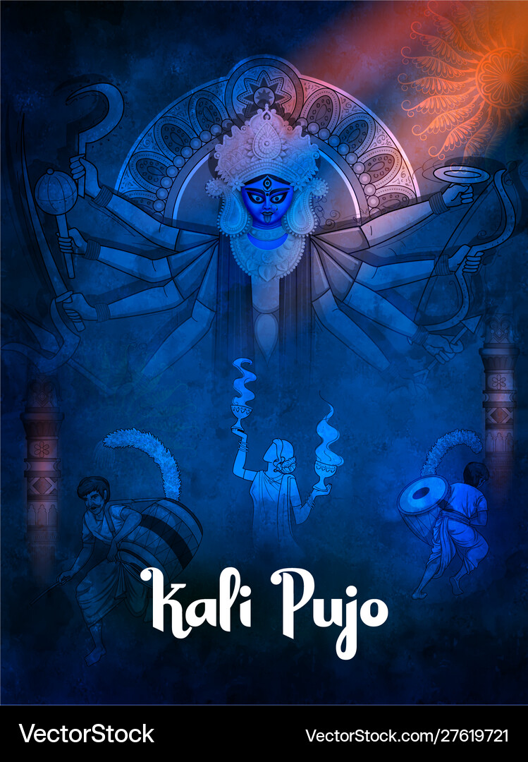 Goddess kali maa on diwali pooja background Vector Image