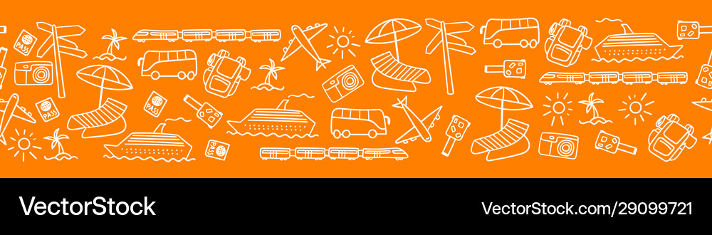 Horizontal seamless border with travel icons Vector Image