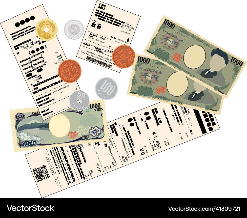 Japanese yen bills and coins Royalty Free Vector Image