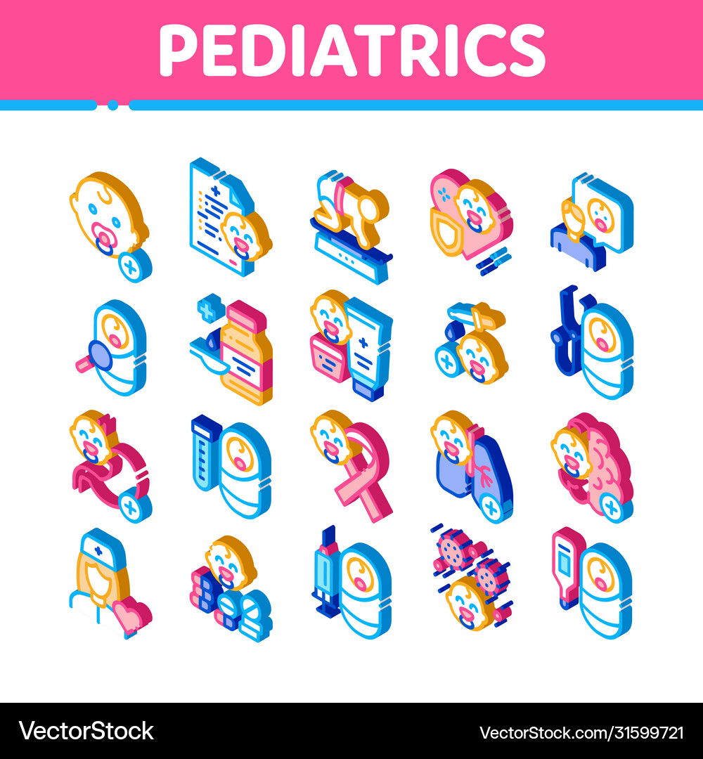 Pediatrics medical isometric icons set Royalty Free Vector