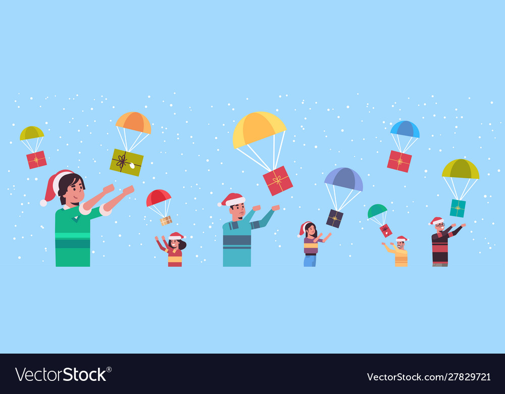 People catching gift present boxes falling down Vector Image