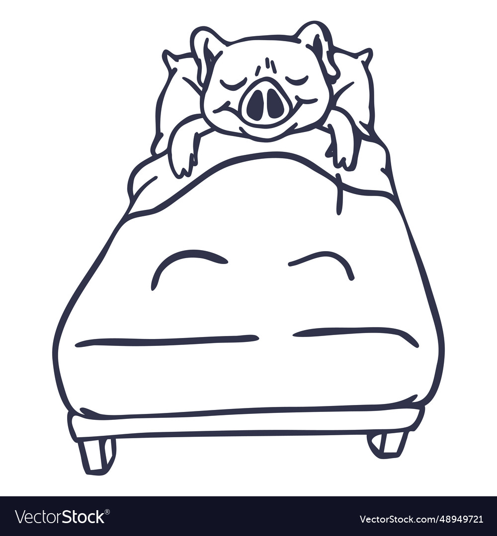 Pig sleeping bed stroke Royalty Free Vector Image