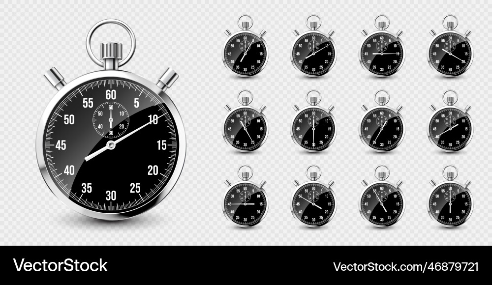Realistic classic stopwatch shiny metal Royalty Free Vector