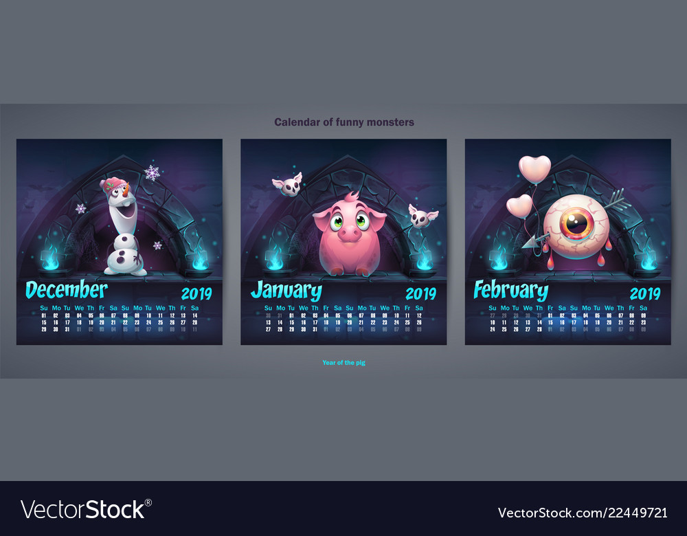 Set of winter months calendar 2019 Royalty Free Vector Image