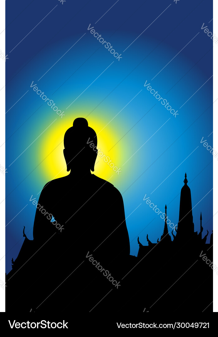 Silhouette buddha with a temple Royalty Free Vector Image