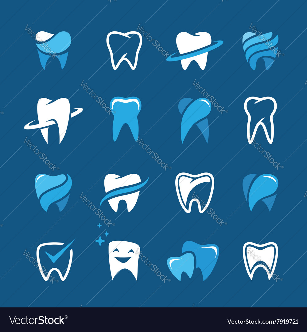 Teeth icon set on blue background Royalty Free Vector Image