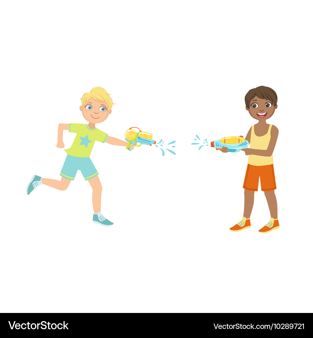 Two boys having a water pistol fight Royalty Free Vector