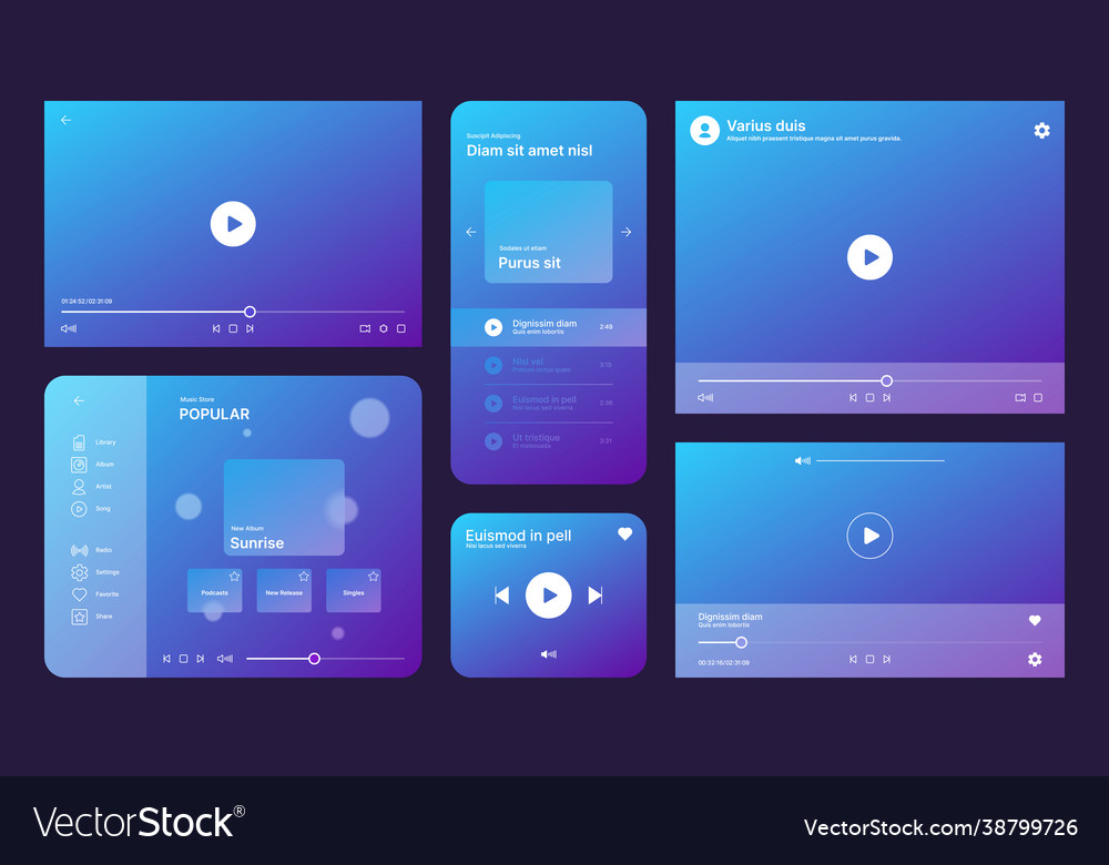 Audio player ui video media ux interface template Vector Image