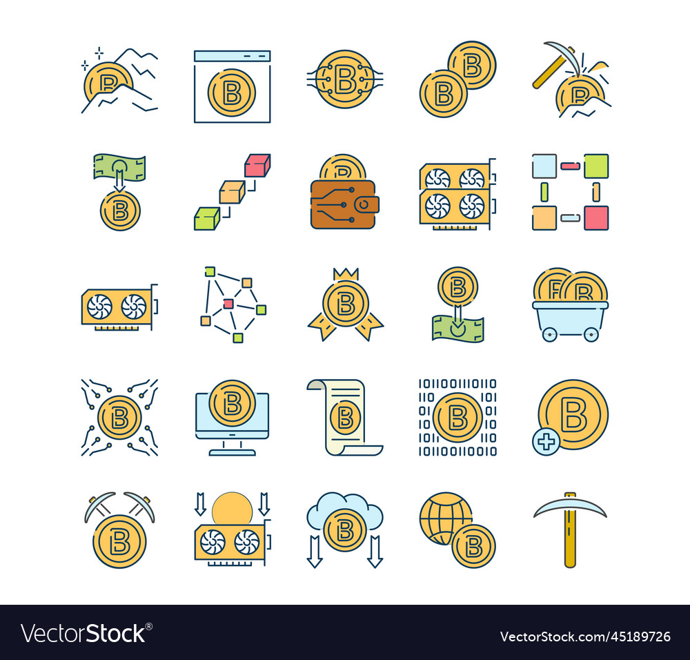 Blockchain icons set Royalty Free Vector Image