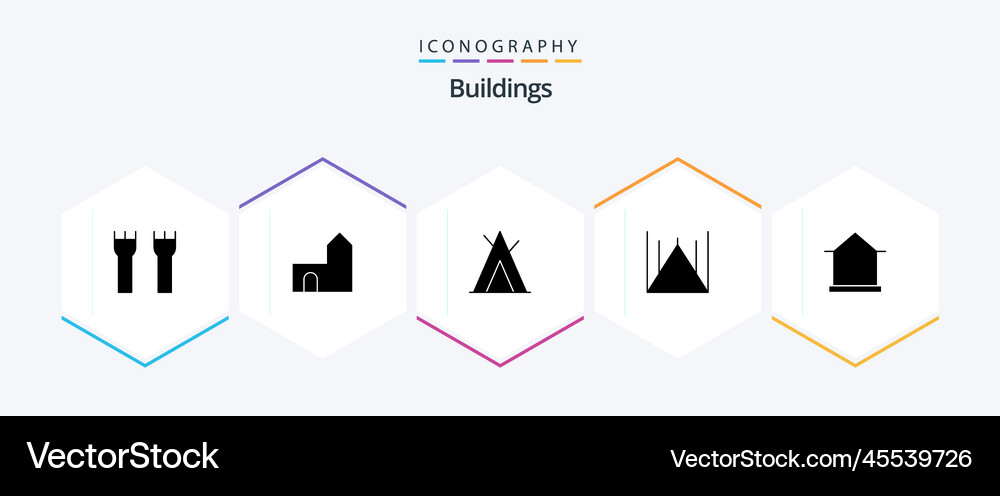 Buildings 25 glyph icon pack including hut Vector Image