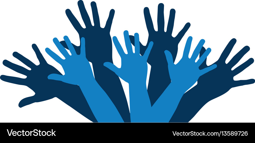 Color silhouette with support hands in blue Vector Image