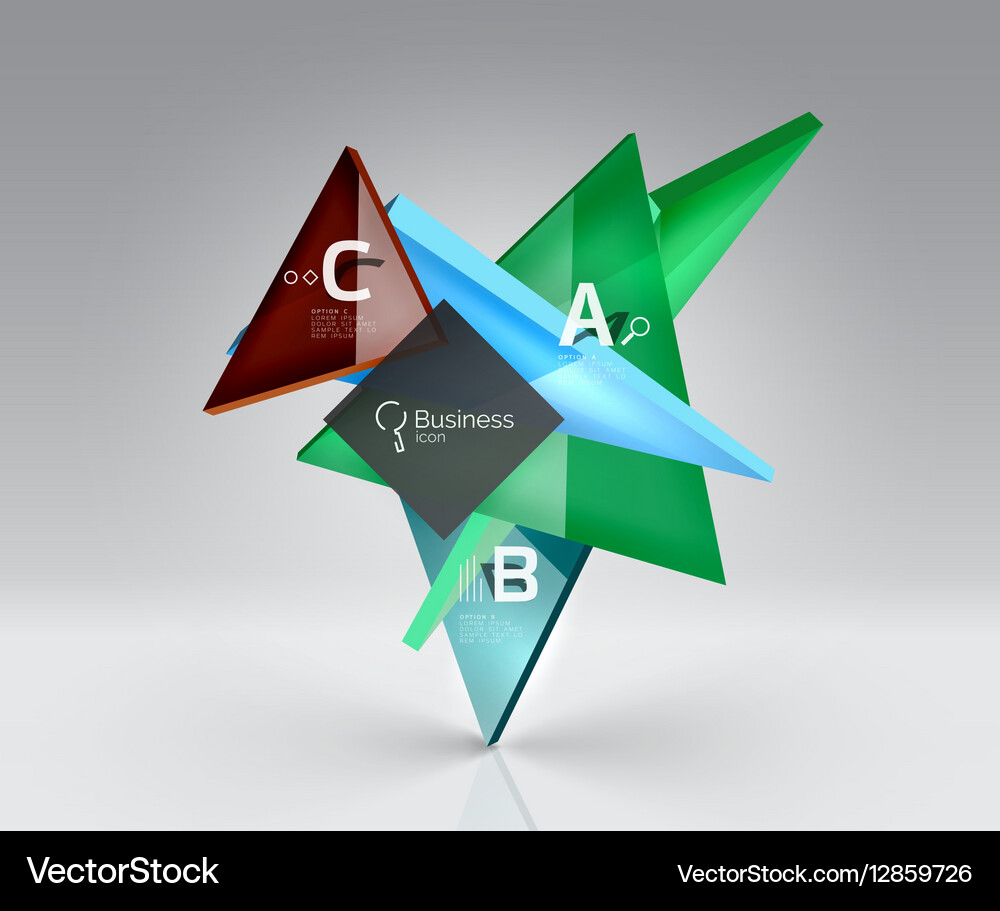Colorful glossy glass triangle on empty 3d space Vector Image
