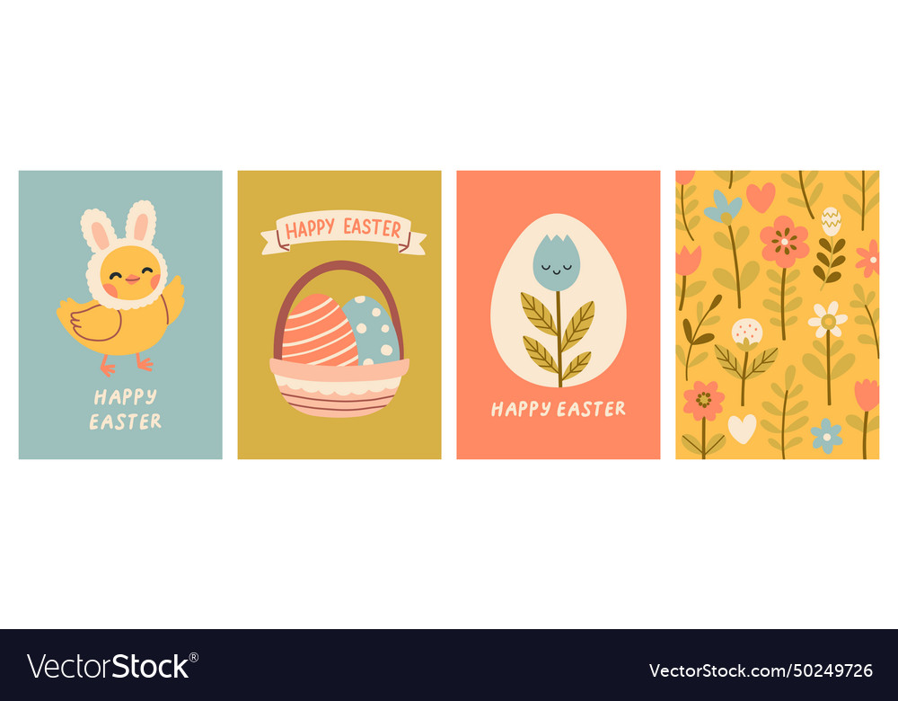 Cute easter cards set spring collection Royalty Free Vector