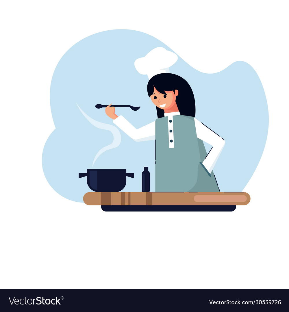 Housewife Girl Cooking Royalty Free Vector Image