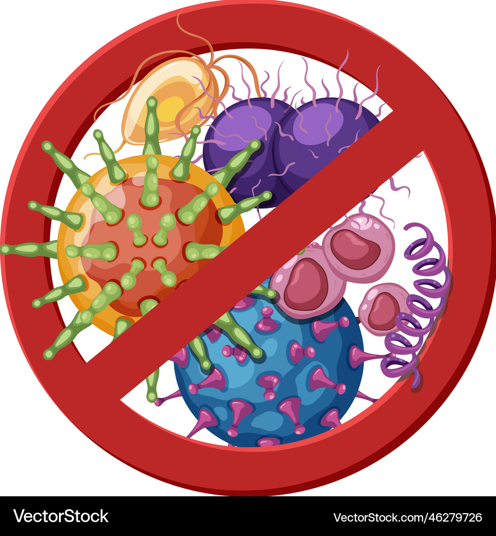 Stop bacteria and virus prohibition sign Vector Image