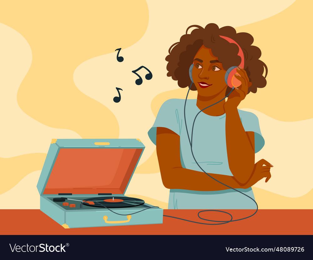 Woman listen music concept Royalty Free Vector Image Woman listen music concept Royalty Free Vector Image