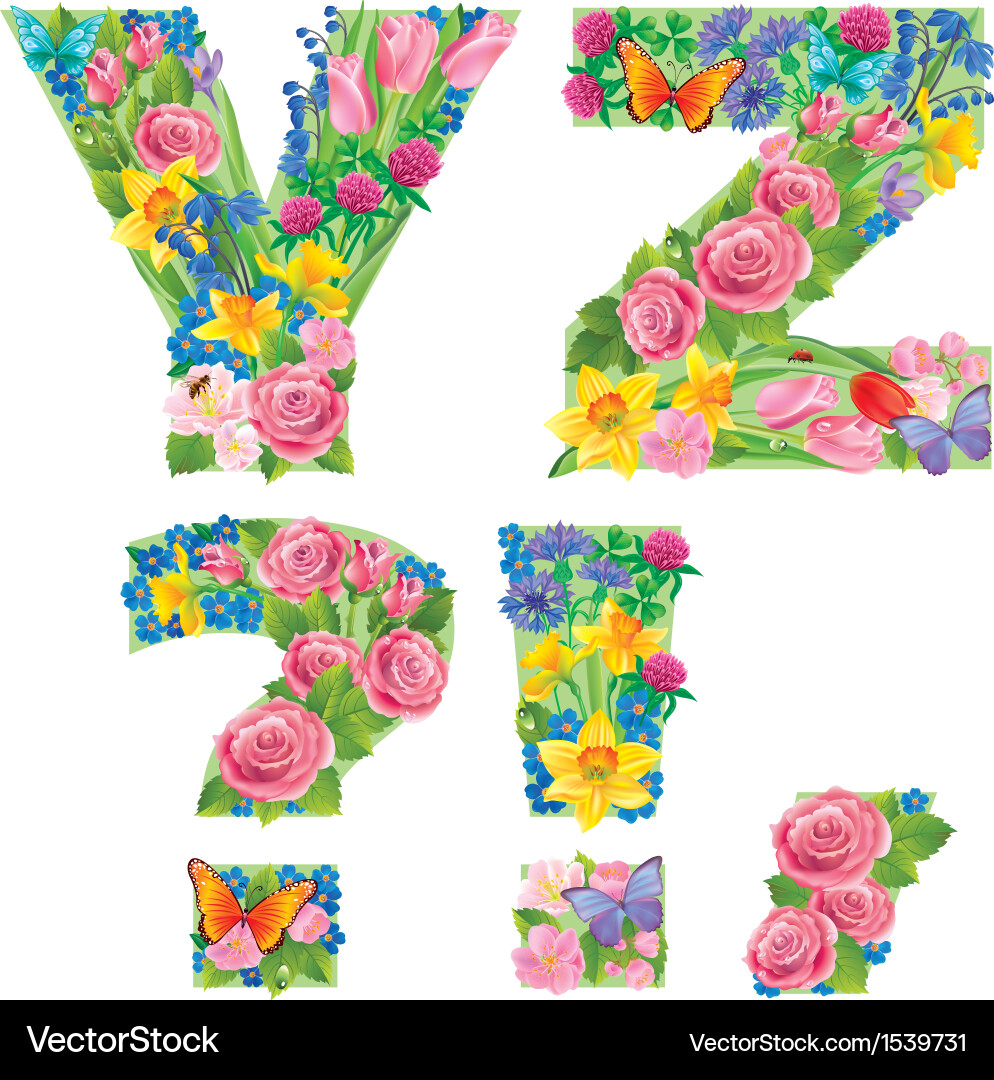 Alphabet flowers yz Royalty Free Vector Image - VectorStock