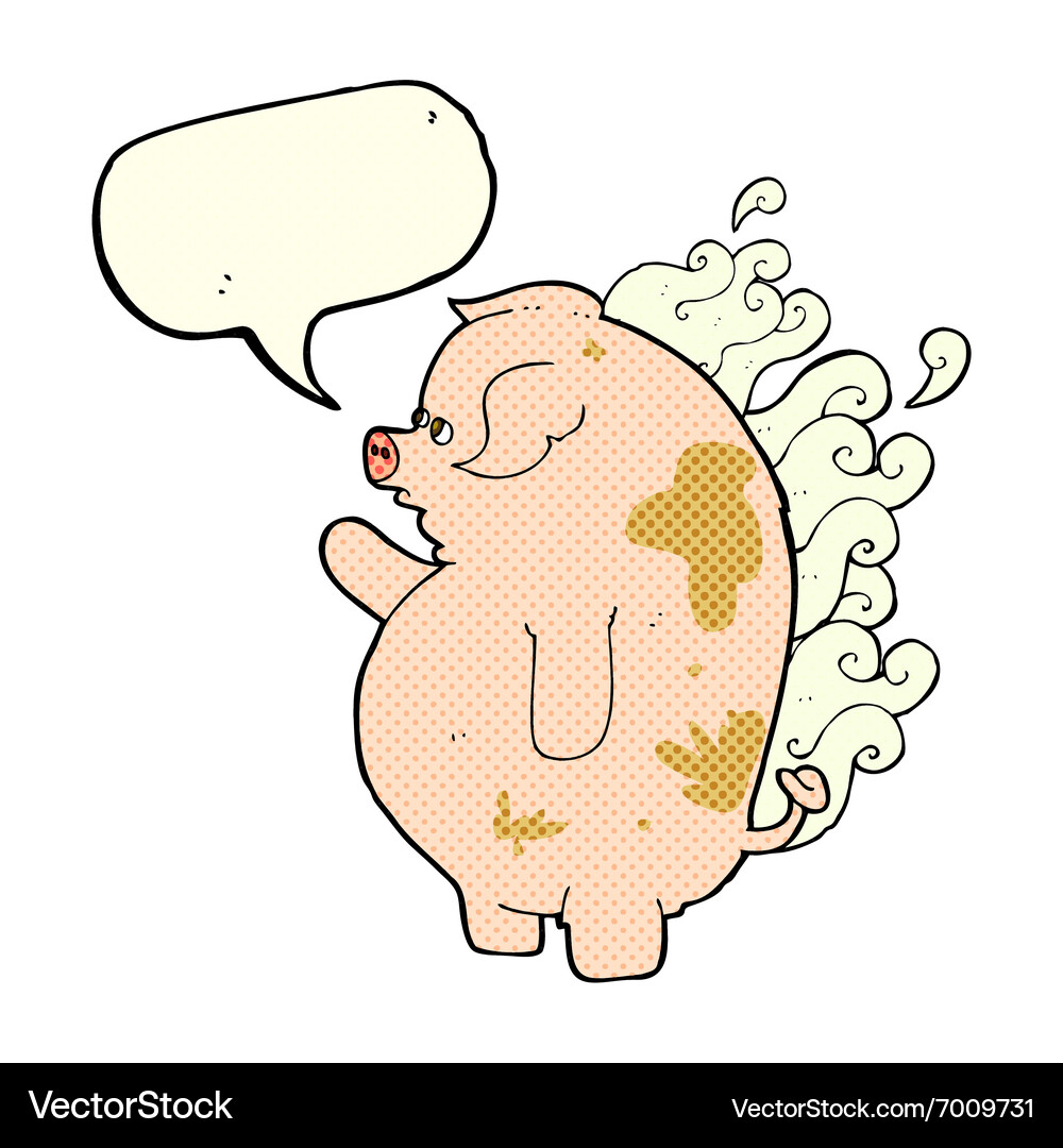 Cartoon fat smelly pig with speech bubble Vector Image