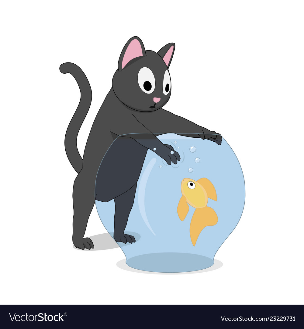 Cat and fish in the aquarium Royalty Free Vector Image