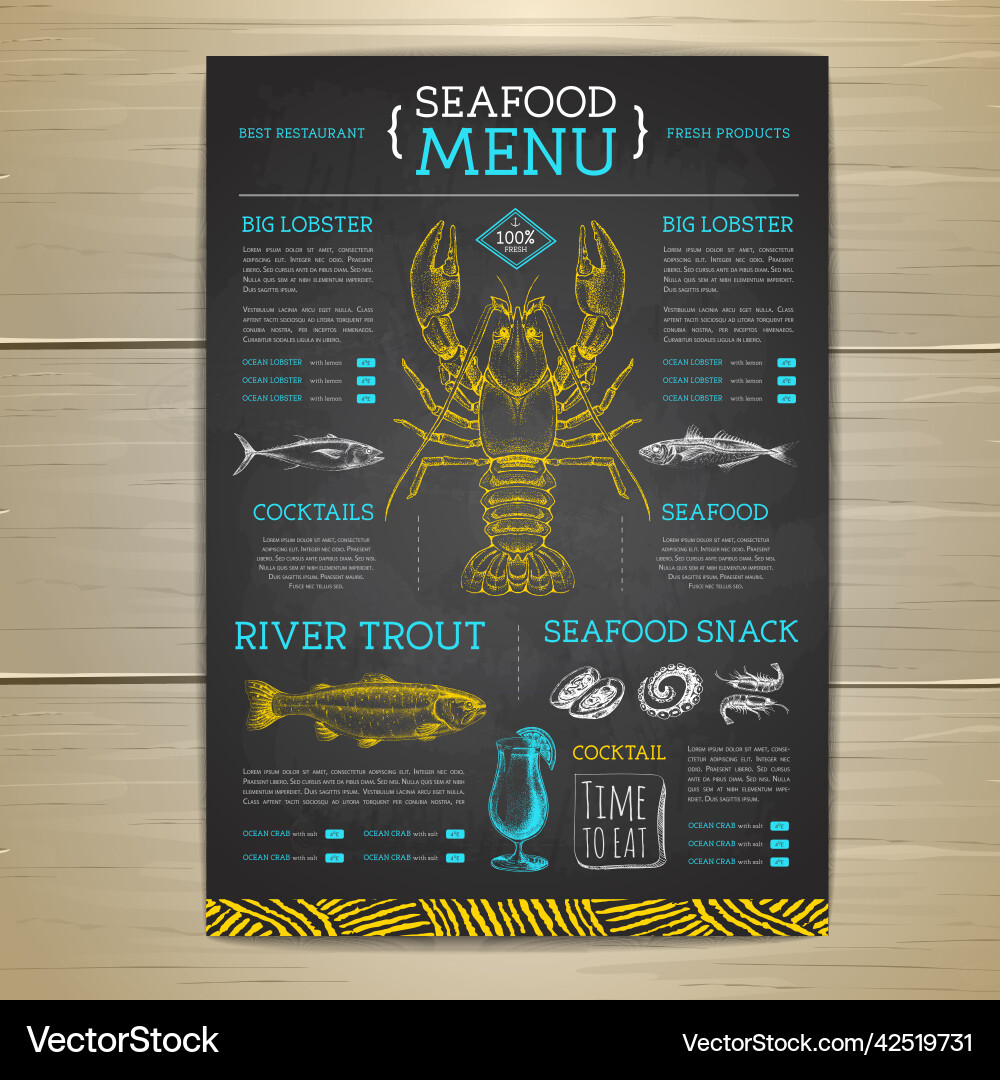 Chalk drawing seafood restaurant menu design Vector Image