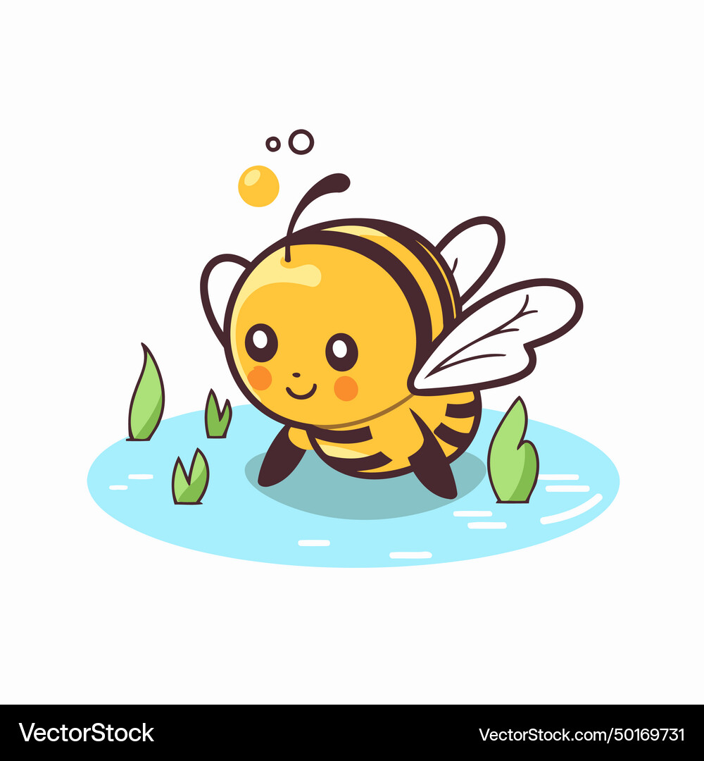 Cute cartoon bee flying in the puddle Royalty Free Vector