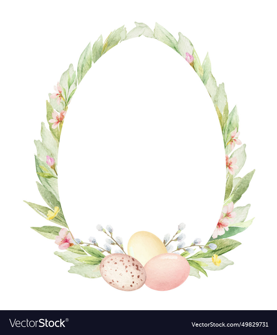 Easter egg shaped frame decorated with greenery Vector Image
