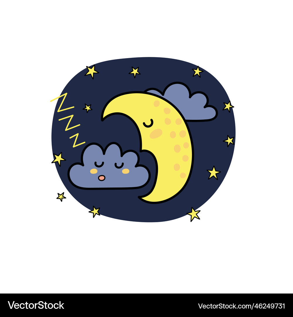 Good night print with cute moon and clouds Vector Image