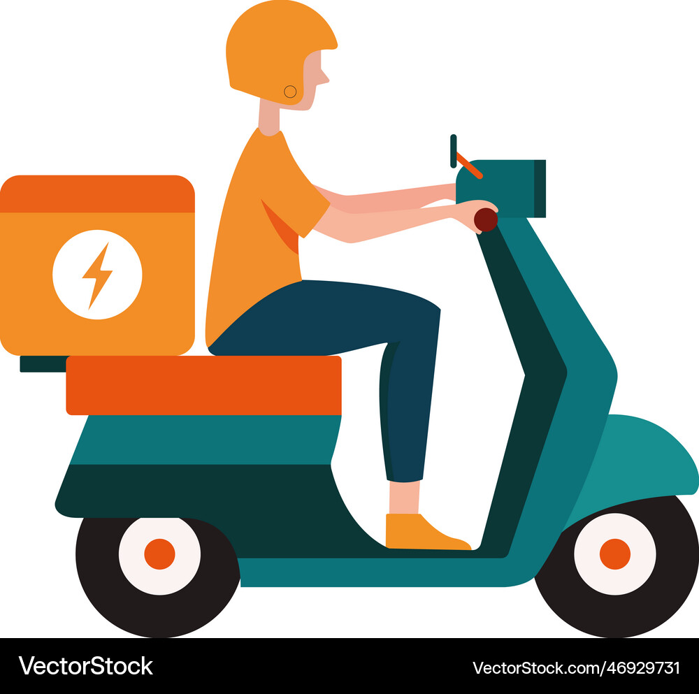 Isolated delivery guy character on motorcycle Vector Image