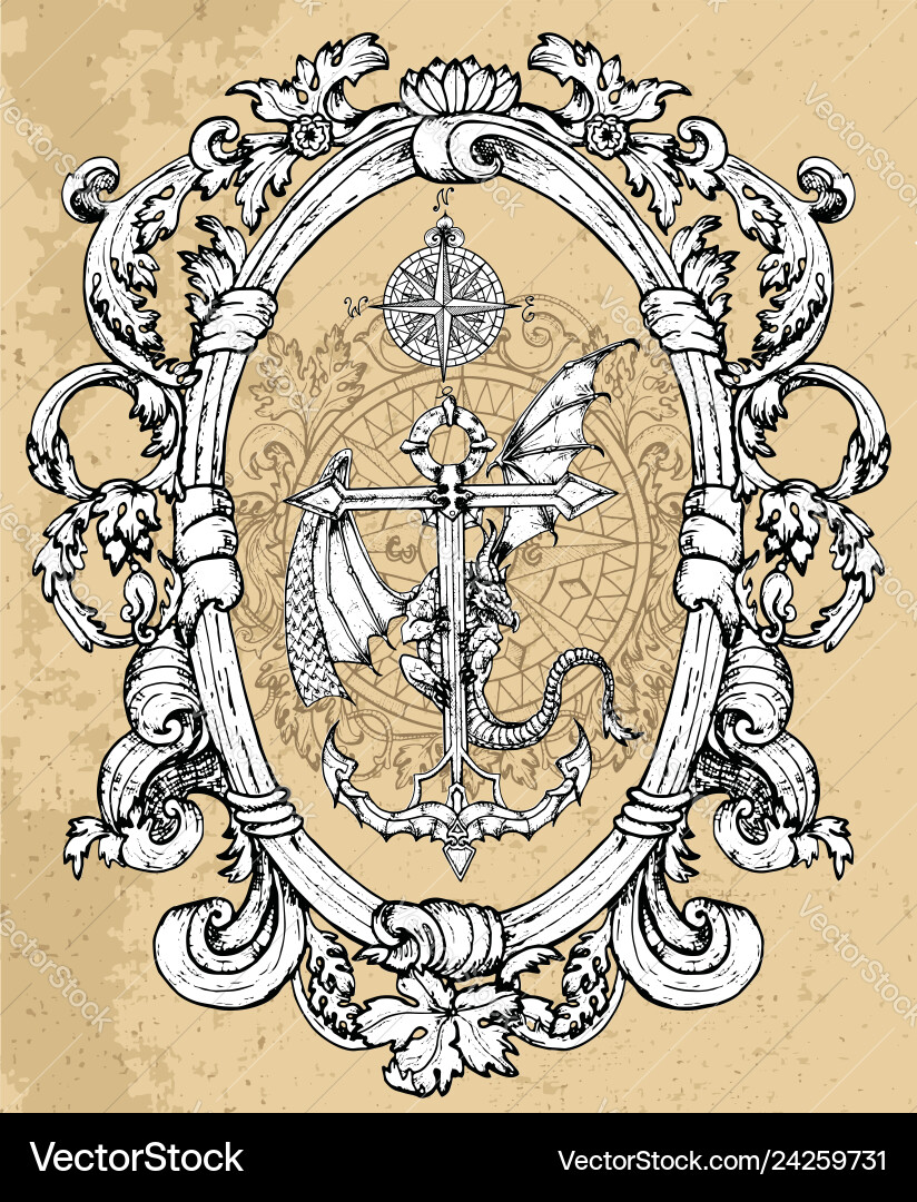 Myth dragon sitting on anchor Royalty Free Vector Image