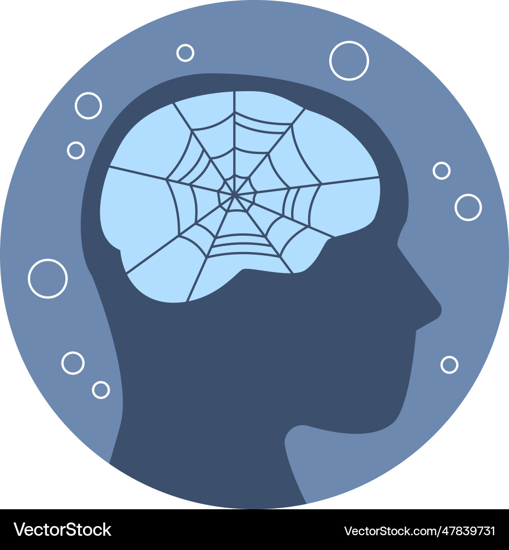 Overloaded brain spider web rubbish in human head Vector Image