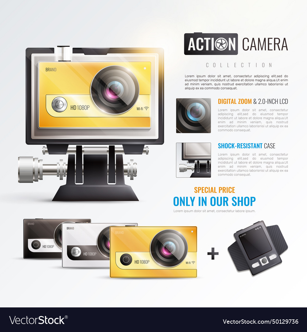 Action camera poster Royalty Free Vector Image