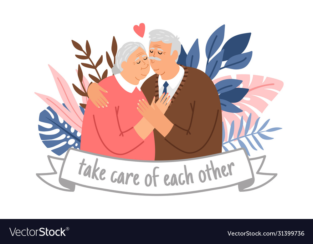 Caring elderly couple Royalty Free Vector Image