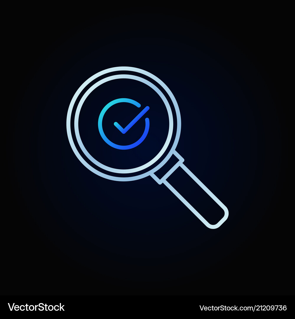 Check mark in magnifying glass outline icon Vector Image