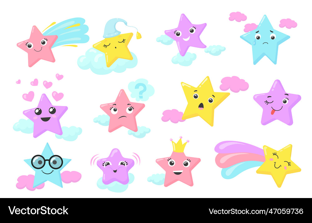Colorful cute star in different poses flat Vector Image