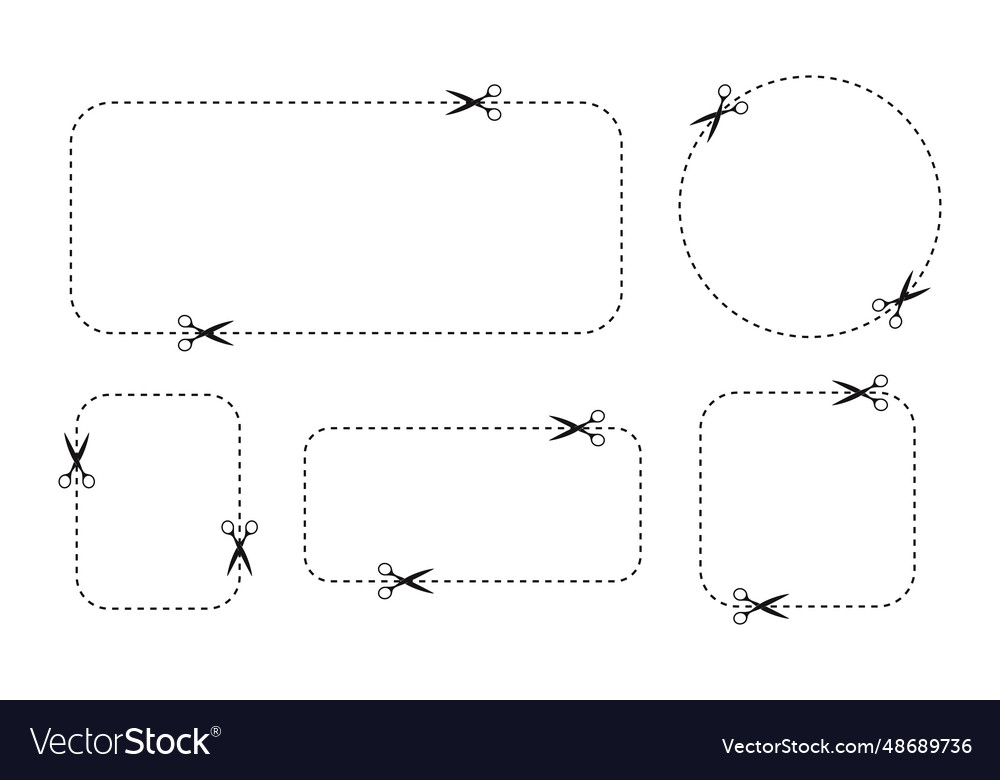 Coupon scissors cut template set dashed Royalty Free Vector