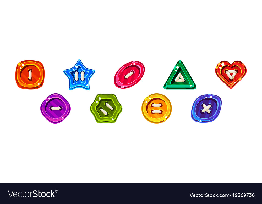 Glossy buttons of bright color and different shape