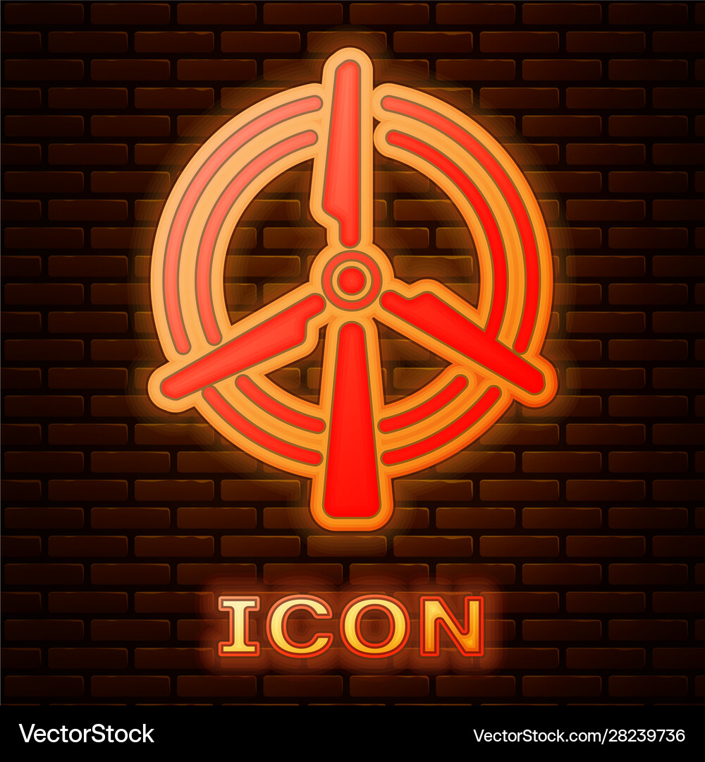 Glowing neon rotating wind turbine icon isolated Vector Image