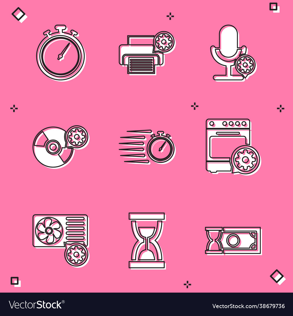 Set stopwatch printer setting microphone cd Vector Image