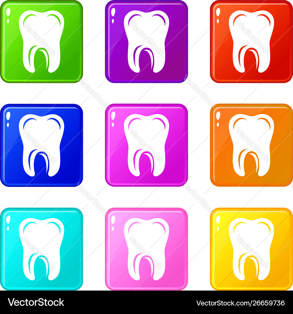 Single tooth icons set 9 color collection Vector Image