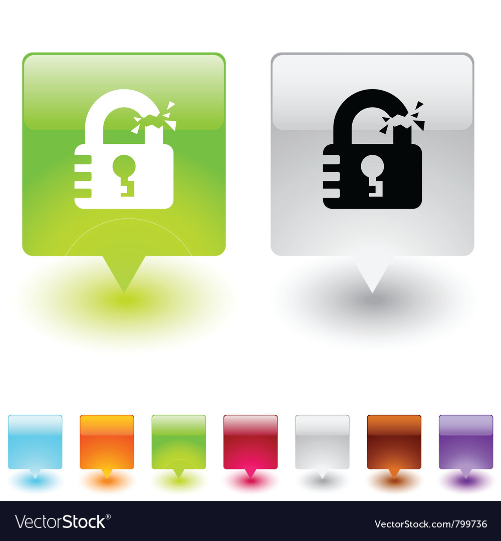 Unlock square button Royalty Free Vector Image