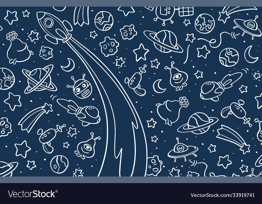 Background with hand drawn space elements Vector Image