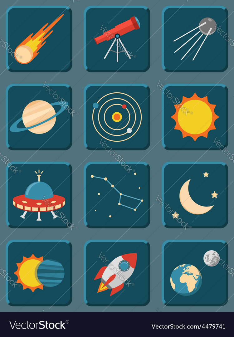 Collection of colorful flat astronomy and space Vector Image