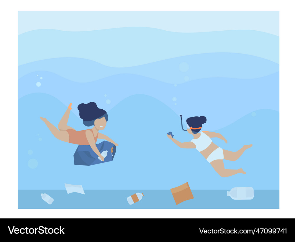 Girls Cleaning Ocean Trash Royalty Free Vector Image