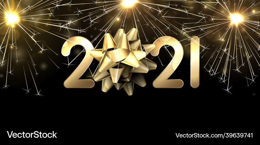 Gold metallic 2021 sign with bow Royalty Free Vector Image