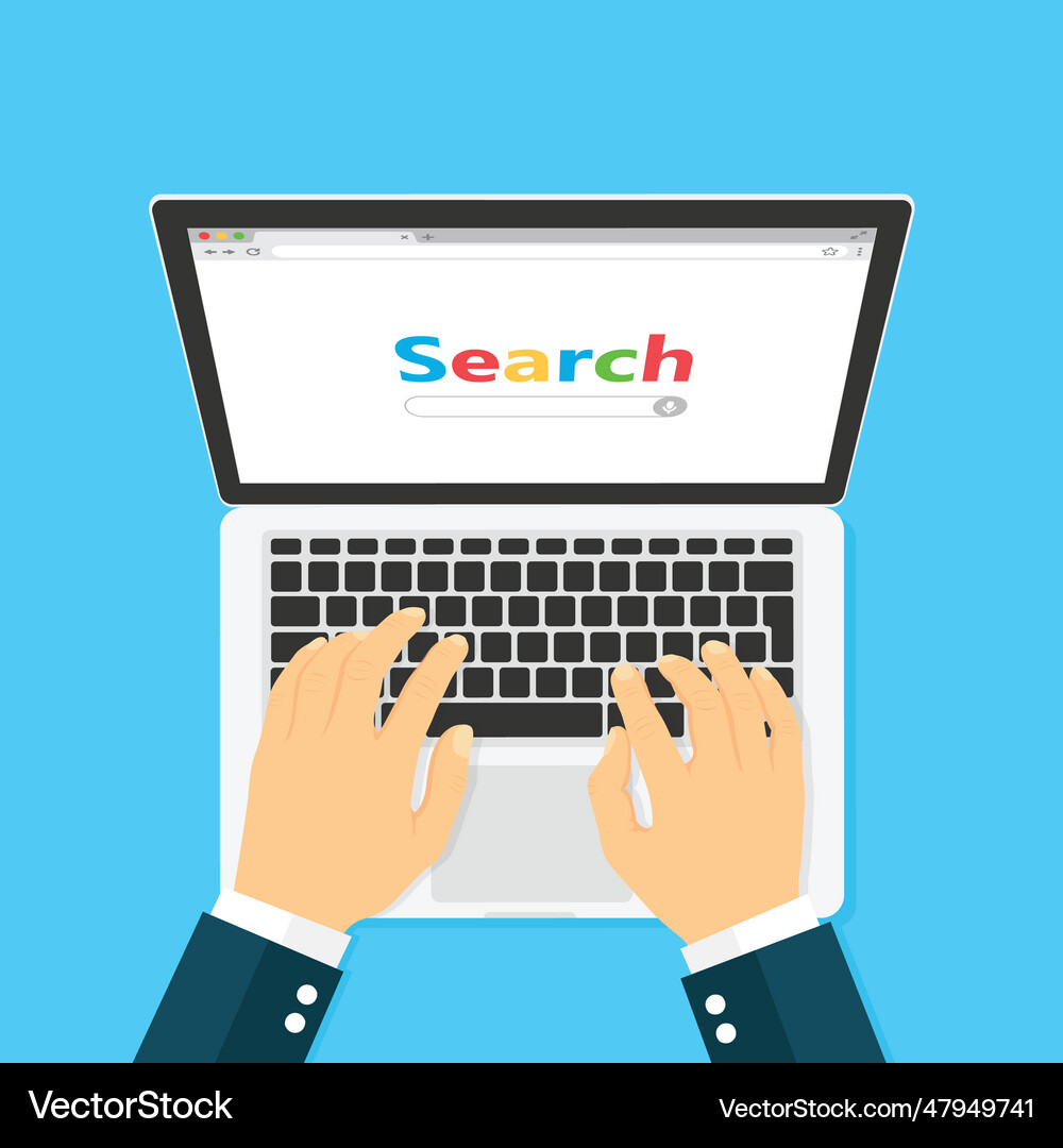 Workplace with laptop search window on screen top Vector Image