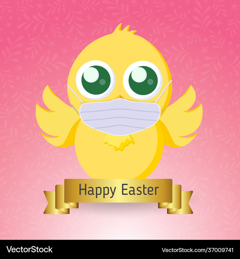 Yellow easter chick in medical mask Royalty Free Vector