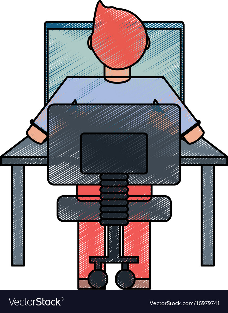 Young man working on computer Royalty Free Vector Image