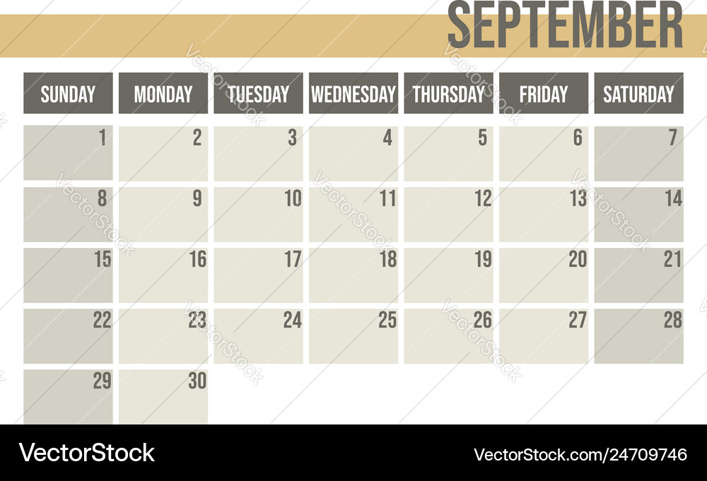 Calendar planner 2019 monthly september Royalty Free Vector