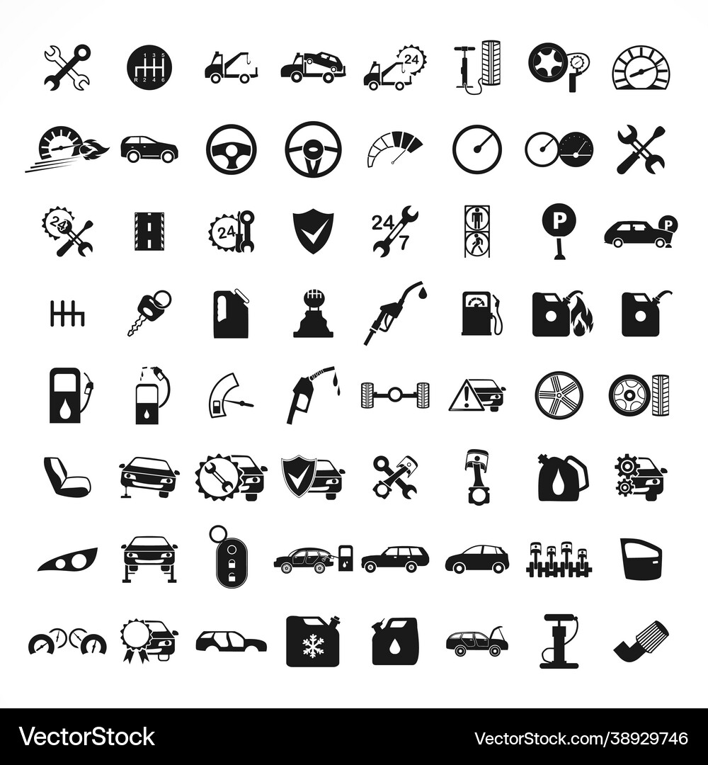 Car icon set with service details Royalty Free Vector Image