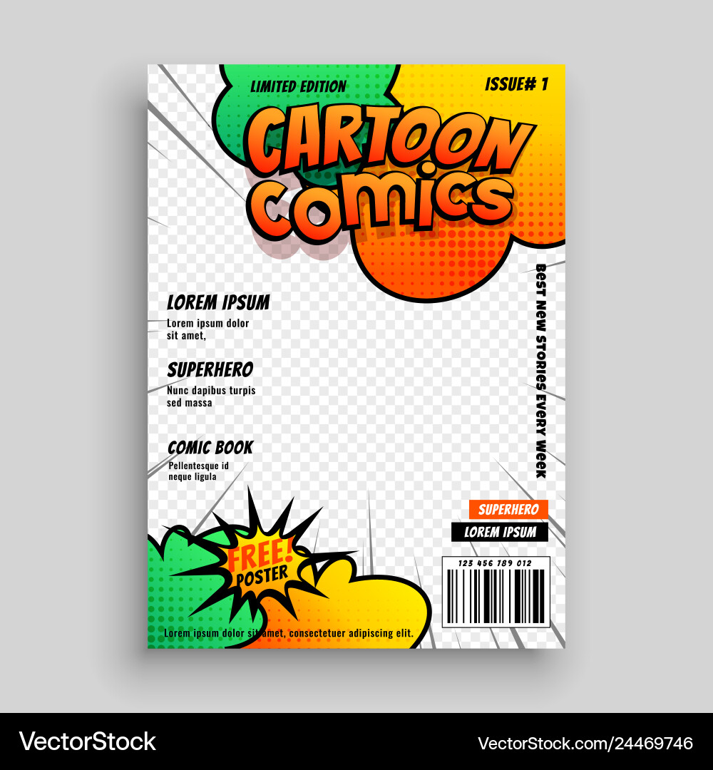 Cartton comic magazine cover design template Vector Image